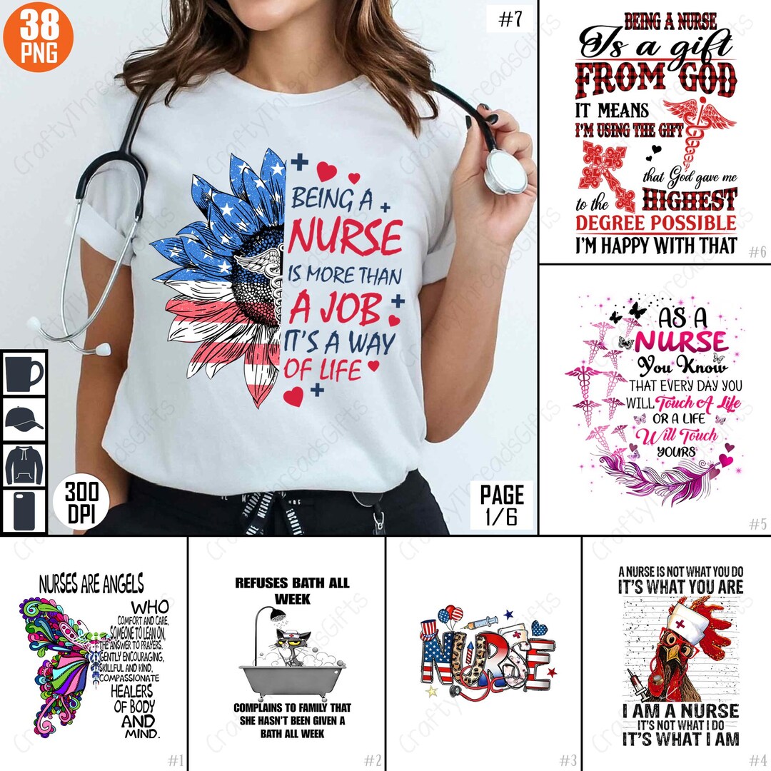 Nurse PNG Bundle, Nurse Quotes Digital Graphics, Sublimation Design for ...
