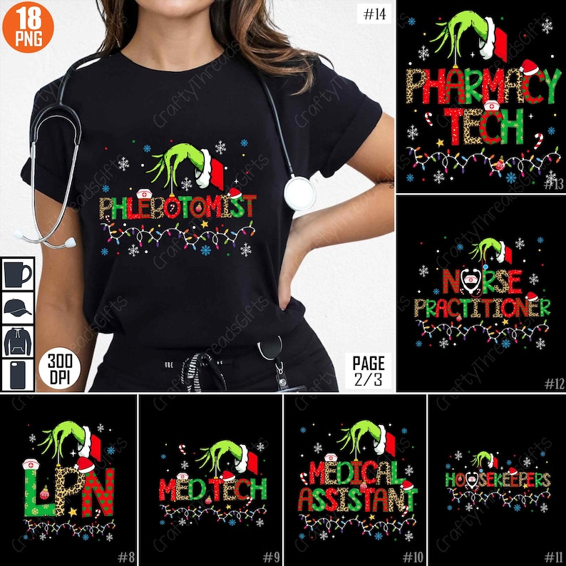 Grinch Christmas Nurse PNG Bundle Sublimation Design, Healthcare Worker ...