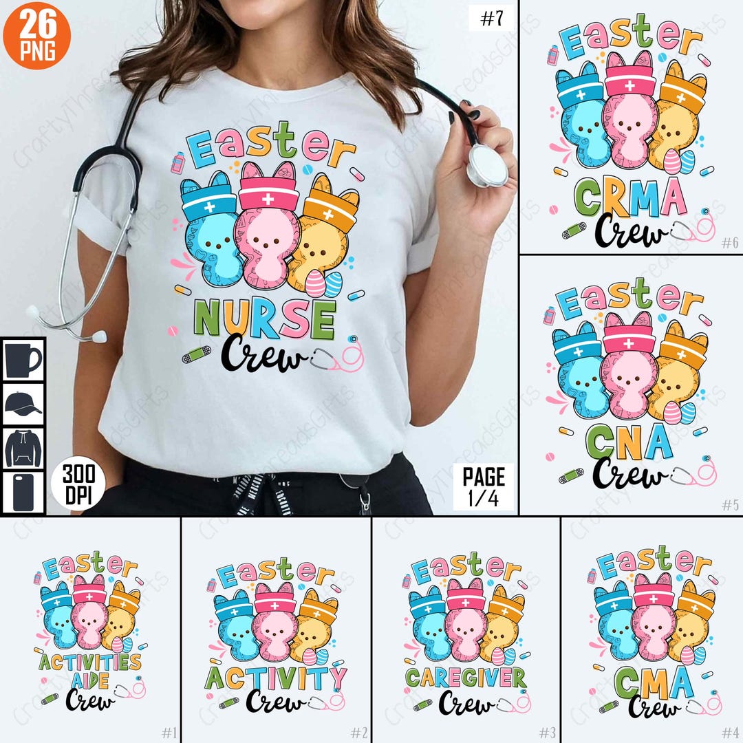 Easter Nurse Crew PNG Bundle, Easter CNA Crew Sublimation, Easter Caregiver Crew Design, Easter ...