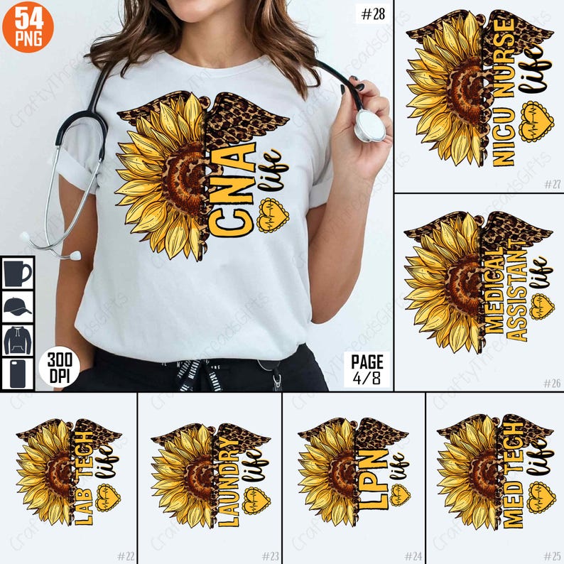 Nurse Life PNG Bundle, Sunflower Sublimation Design, Healthcare Worker ...