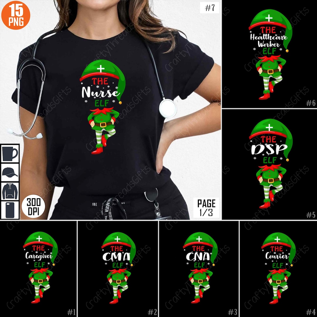 Nurse Elf PNG Bundle, Christmas Caregiver Sublimation, Healthcare ...