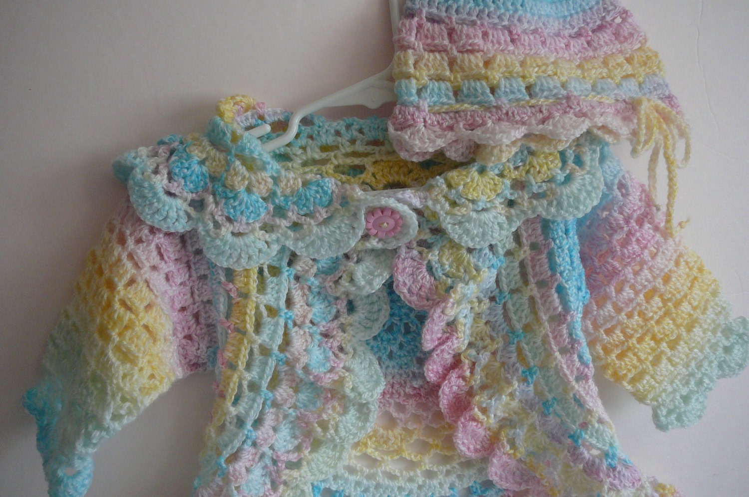 READY TO SHIP Crocheted Frilly Coat and Hat/tddler Girl/pink/acrylic ...