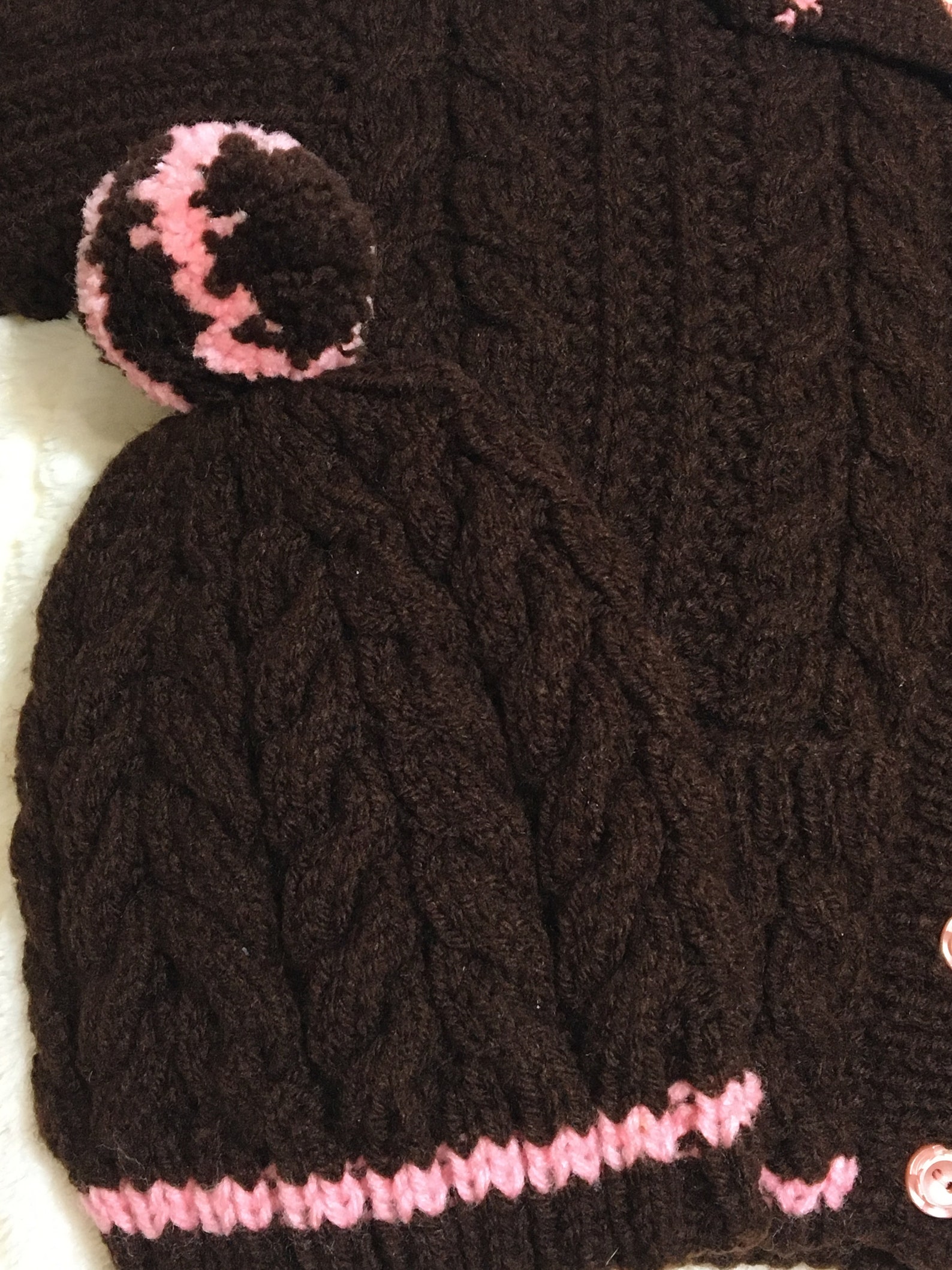 READY TO SHIP Hand Knit Aran Baby Cable Jacket and Hat Baby Girls Brown ...