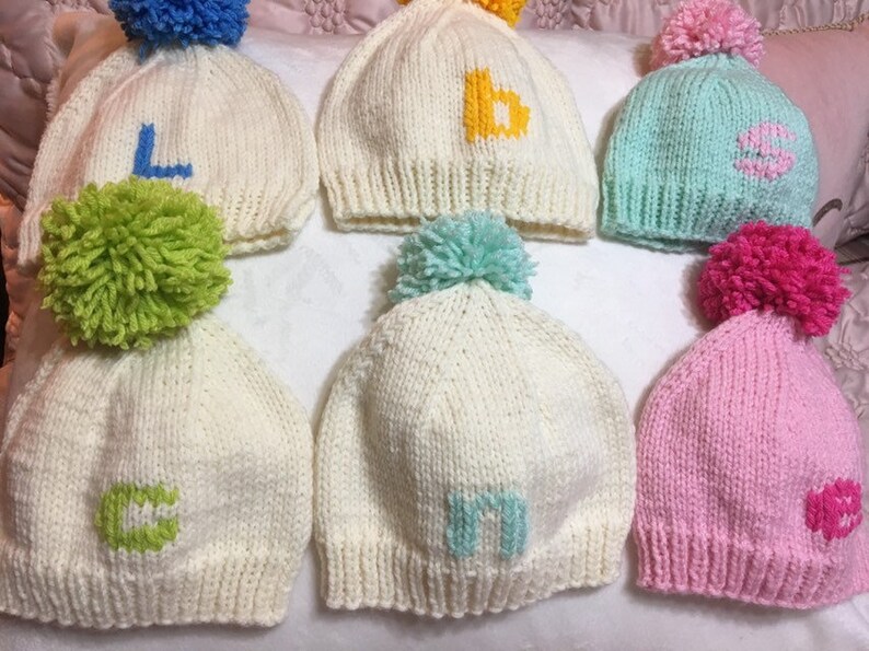 READY TO SHIP Handmade Knit Monogram Pom Pom Hat Toddler Girls Toddler ...