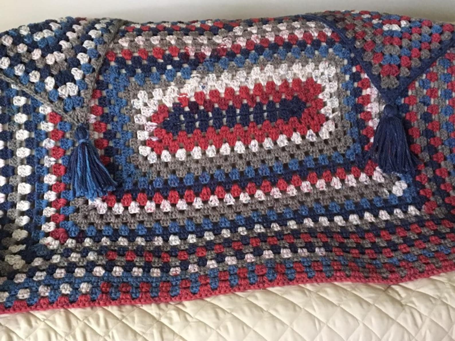 READY TO SHIP Handmade Granny Rectangle Crochet Afghan Blue Gray ...