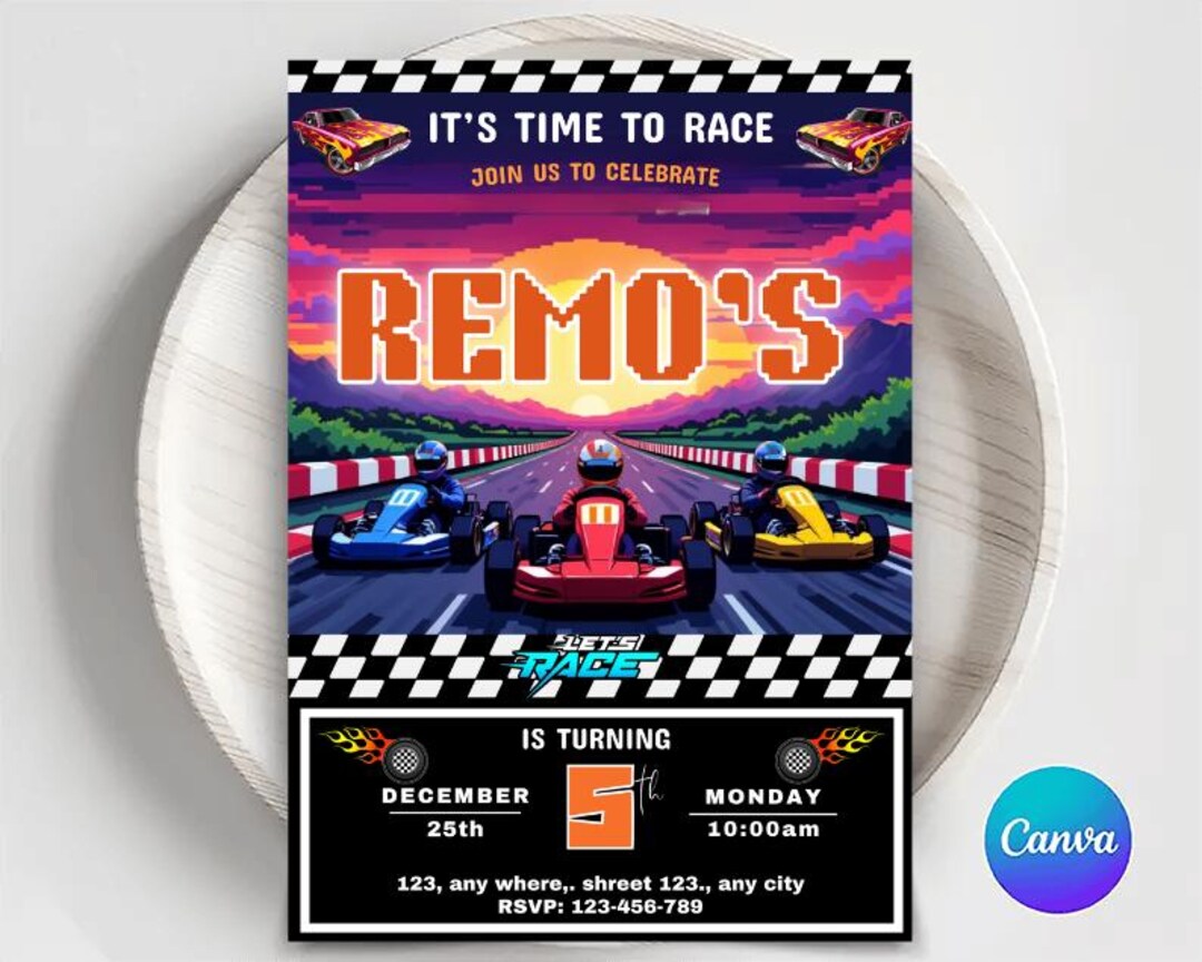 Race Car Birthday Invitation, Race Car Invitation, Race Car Party ...