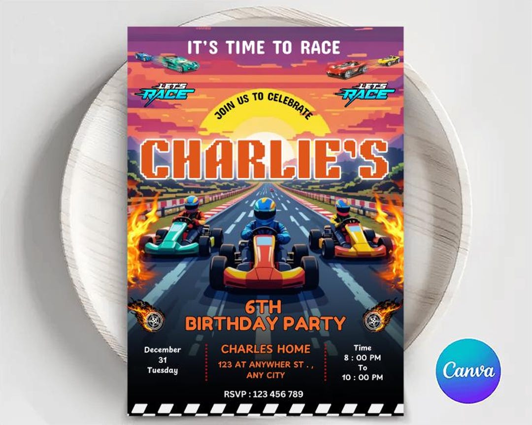 Race Car Birthday Invitation, Race Car Invitation, Race Car Party ...