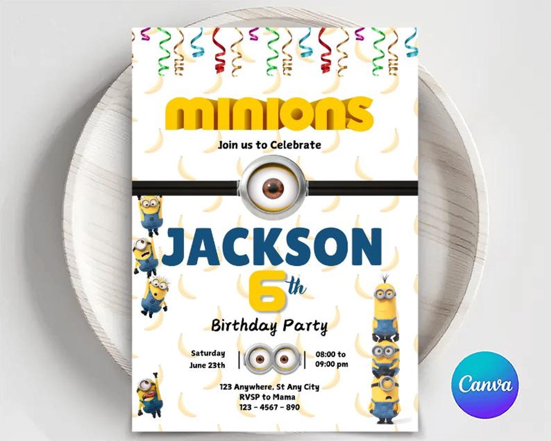 Minion Editable Birthday Invitation, Glow Party Birthday Invitation ...