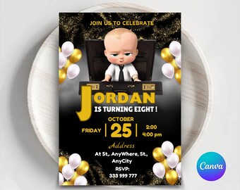 Editable Black Girl Baby Boss Girl Birthday Invitation Boss Baby Party ...