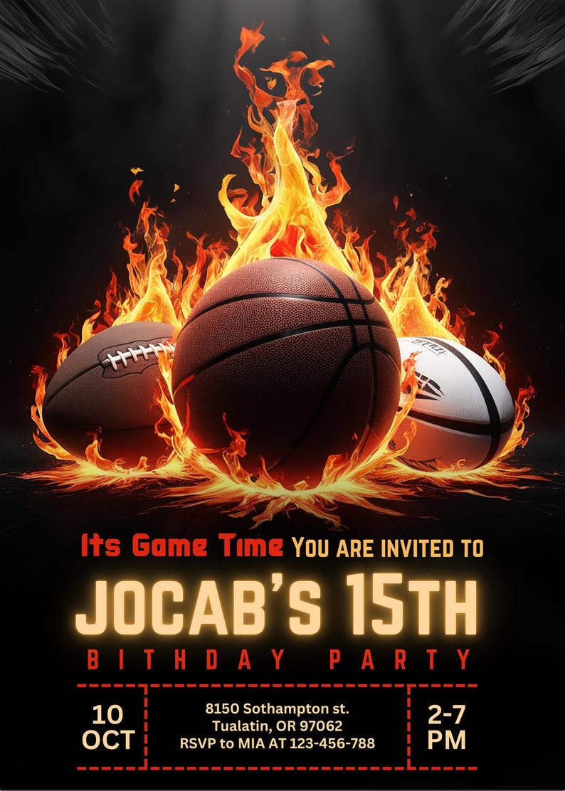 Editable Sports Birthday Invitation, Event Sports Theme Invite, Sport ...