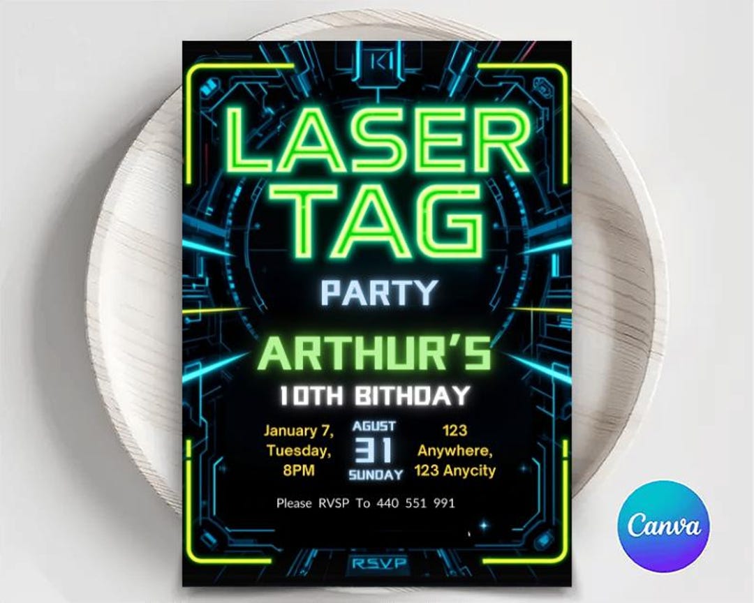 Laser Tag Birthday Invitation Template, Laser Tag Invitation, Neon Glow ...