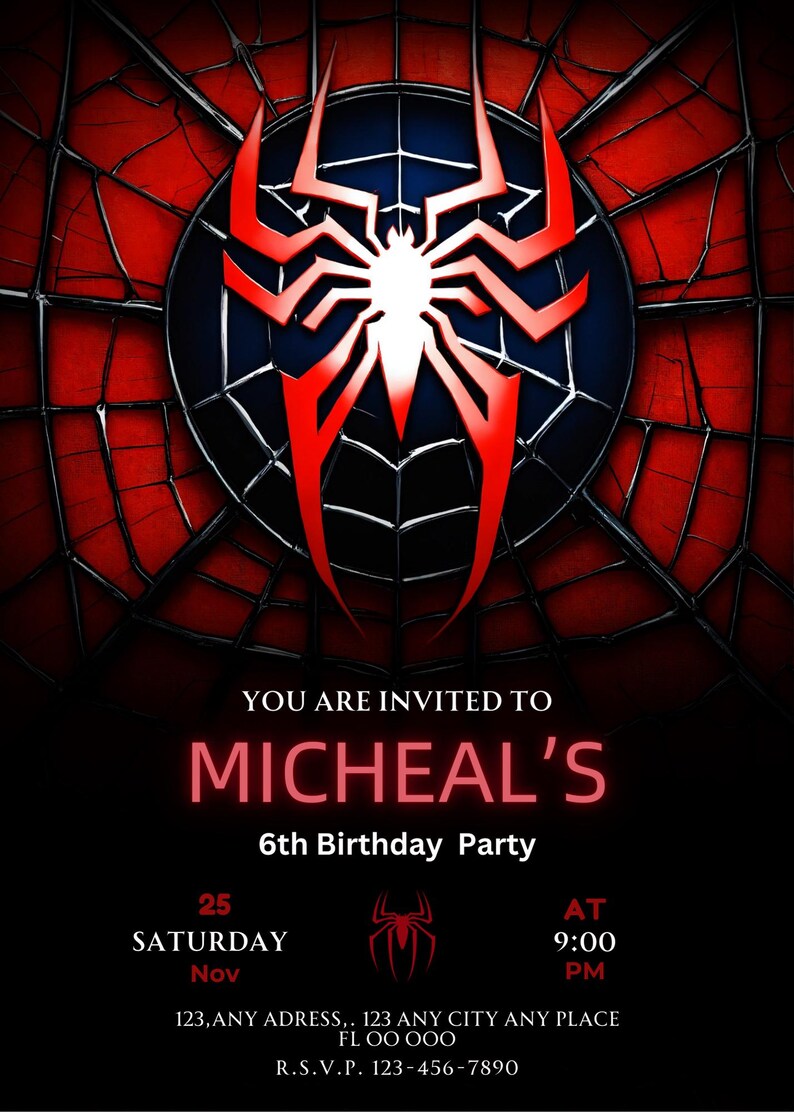 Editable Spiderman Birthday Invitation Template, Spider Man Card ...