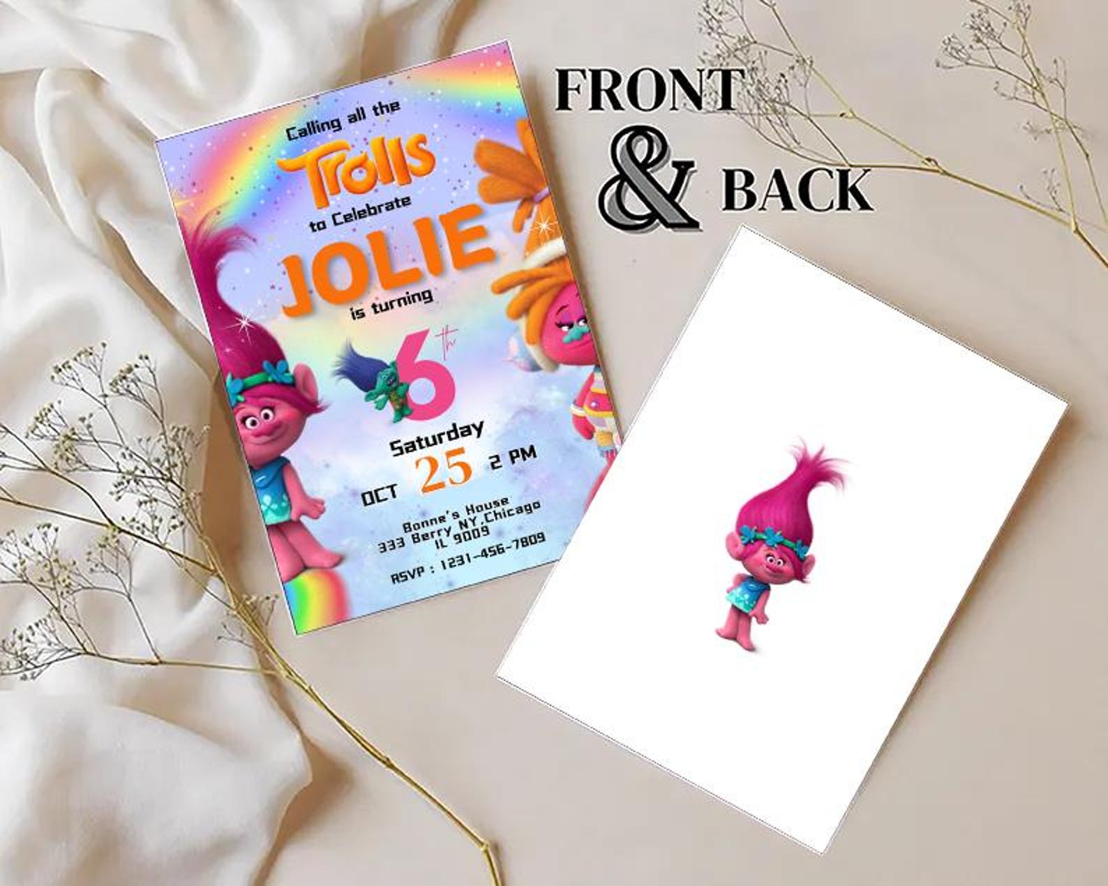 Editable Trolls Birthday Invitation, Trolls Poppy Invite, Poppy Trolls ...