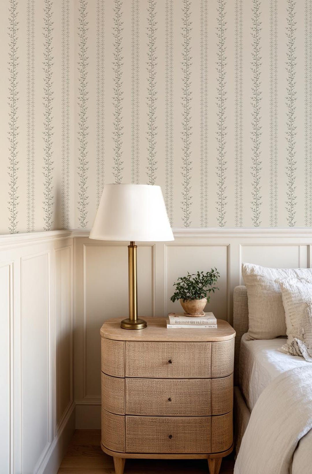 Victorian Beige Stripe Wallpaper – Classical Vintage Botanical Peel ...
