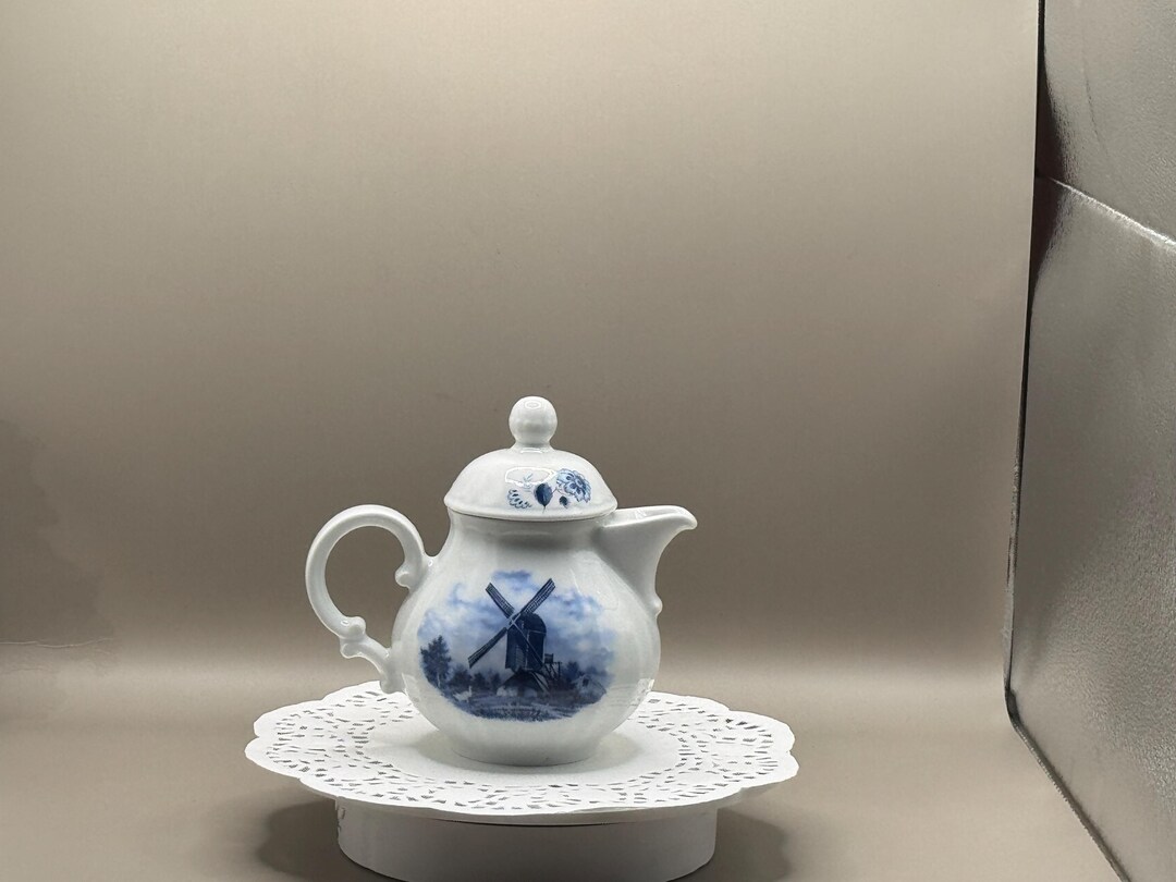 Vintage Handpainted Blue & White Windmill Porcelain Delft Teapot ...