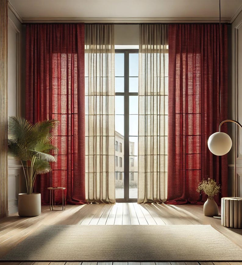 Linen Sheer Curtain Panels, 45 Colors, Light Filtering, Extra Wide ...
