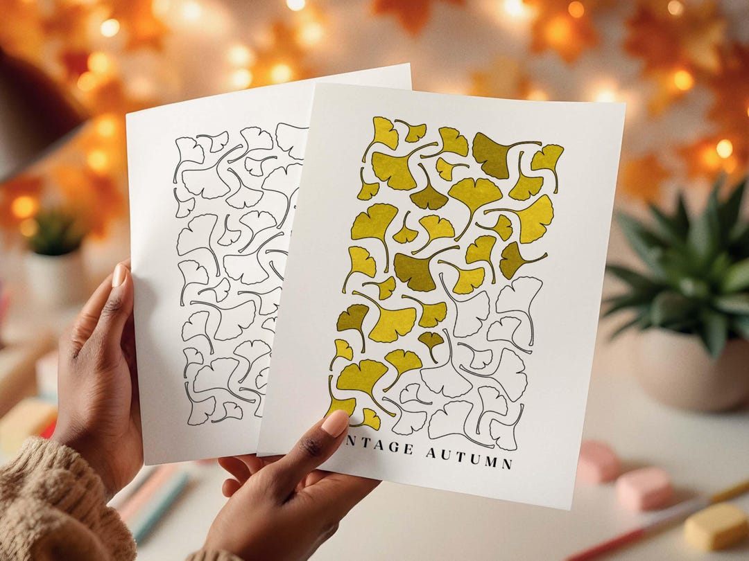 Ginkgo Leaves Coloring, Autumn Coloring Sheets, Adult Fall Coloring ...