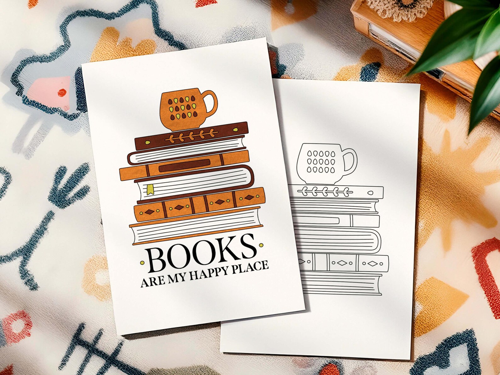 Book Themed Coloring Page, Gift Ideas for Book Lovers, Mindfulness ...