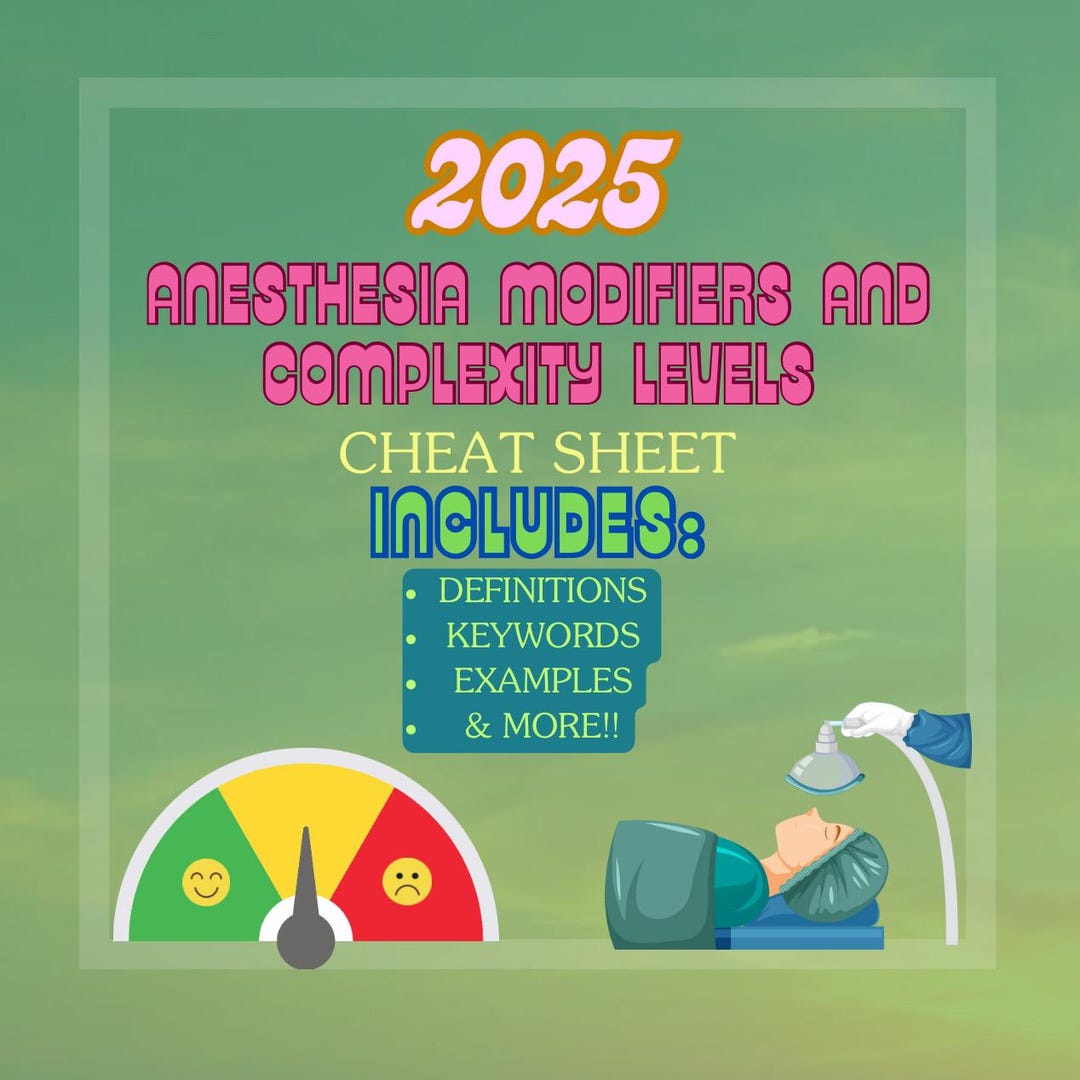 NEW!! 2025 CHEAT SHEET - Anesthesia Modifiers & Complexity Lvls - Etsy