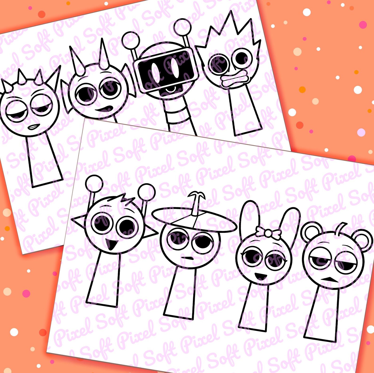 4 Incredibox Sprunki Coloring Pages for Kids 14 Characters Pinki Raddy ...