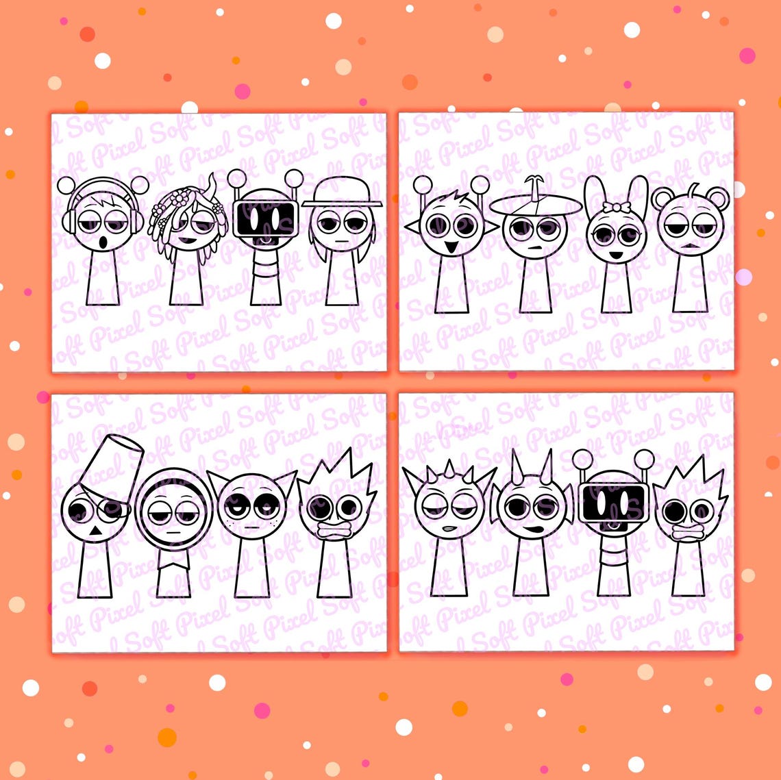 4 Incredibox Sprunki Coloring Pages for Kids 14 Characters Pinki Raddy ...