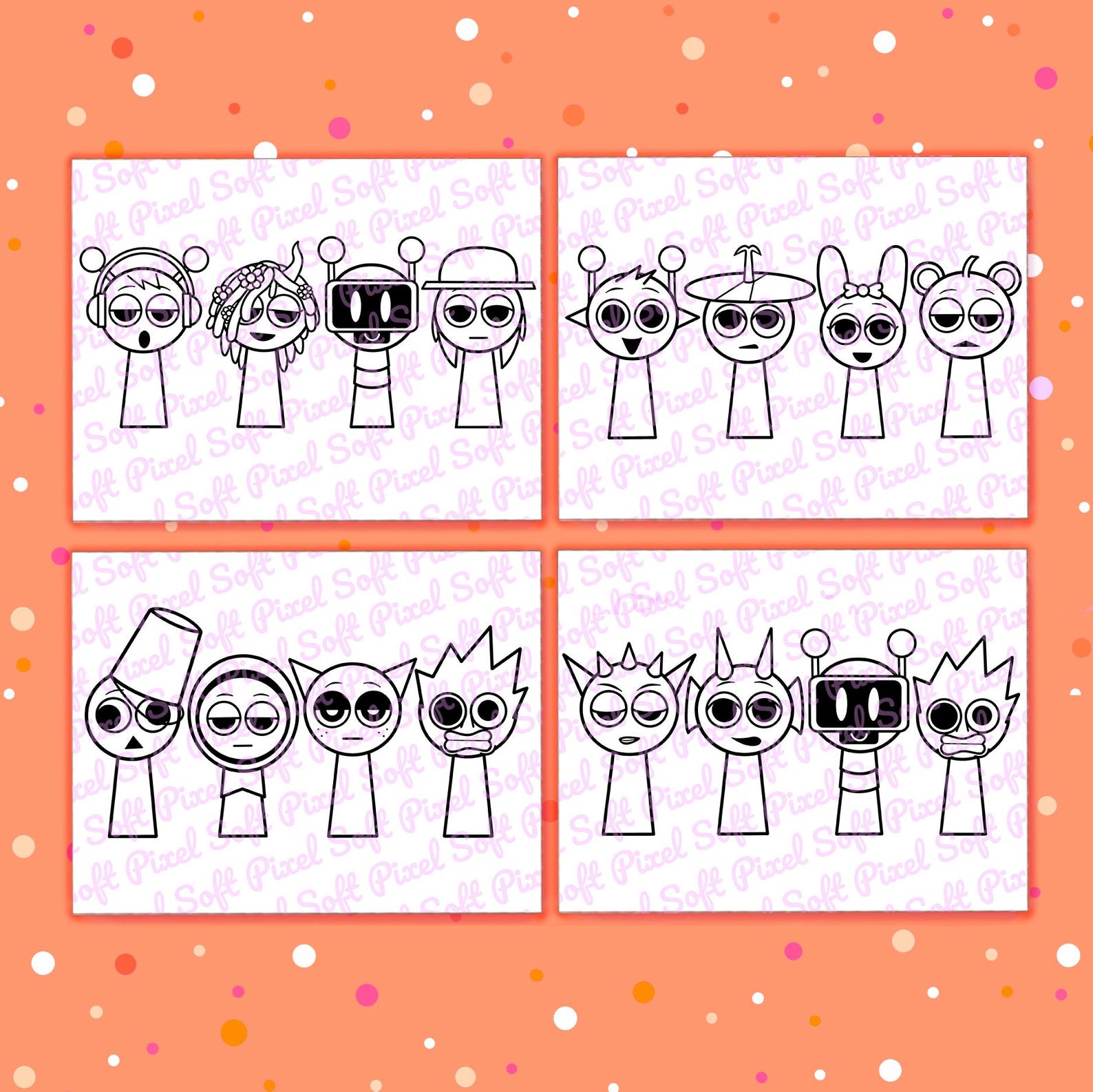 4 Incredibox Sprunki Coloring Pages for Kids 14 Characters Pinki Raddy ...