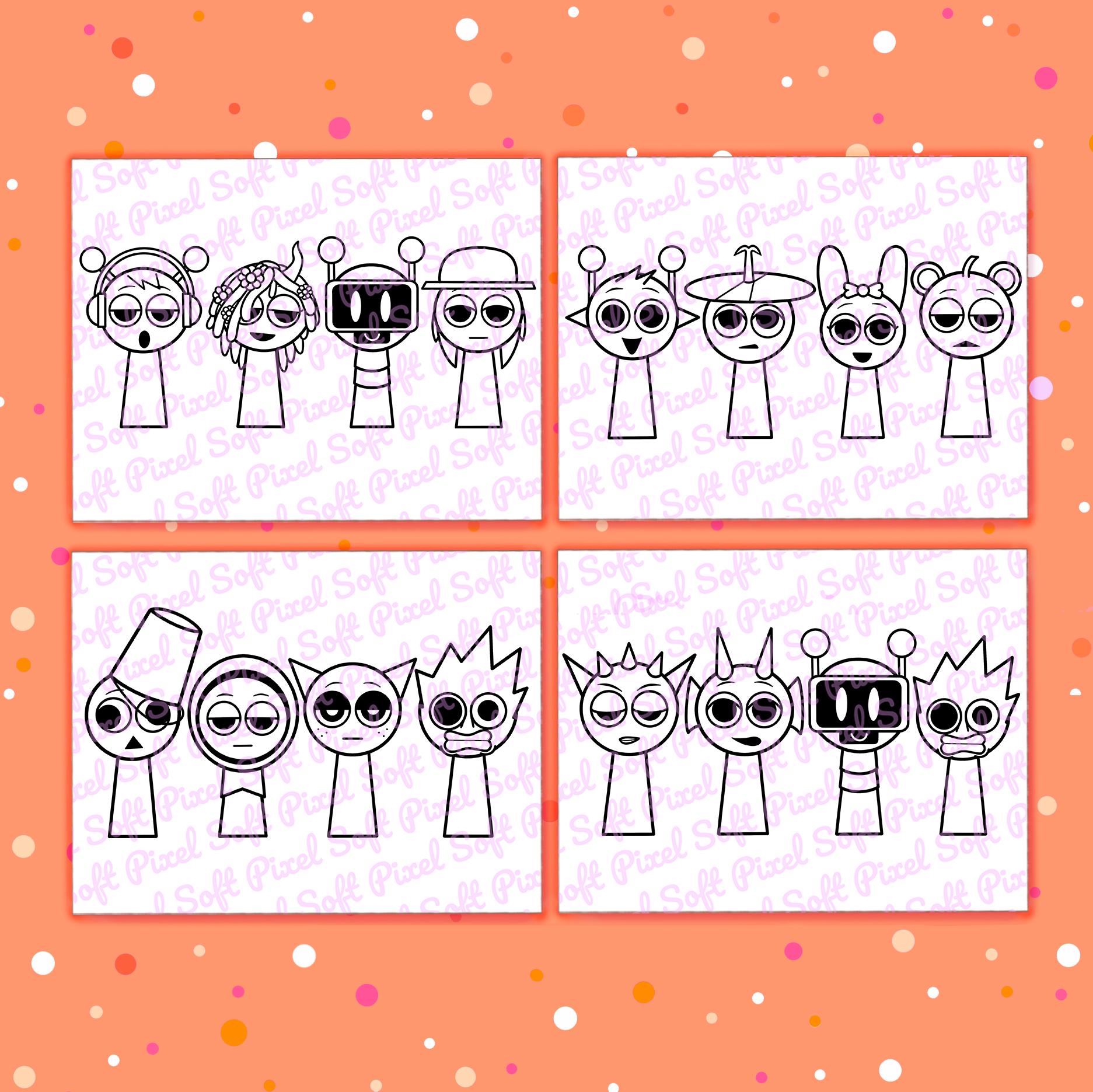 4 Incredibox Sprunki Coloring Pages for Kids 14 Characters Pinki Raddy ...