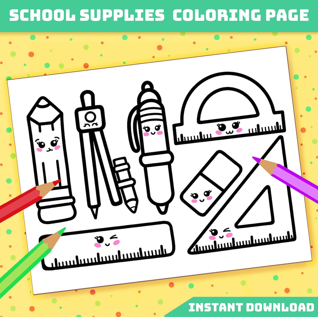 School Supplies Coloring Page for Kids Back to School Fun Sand Art ...