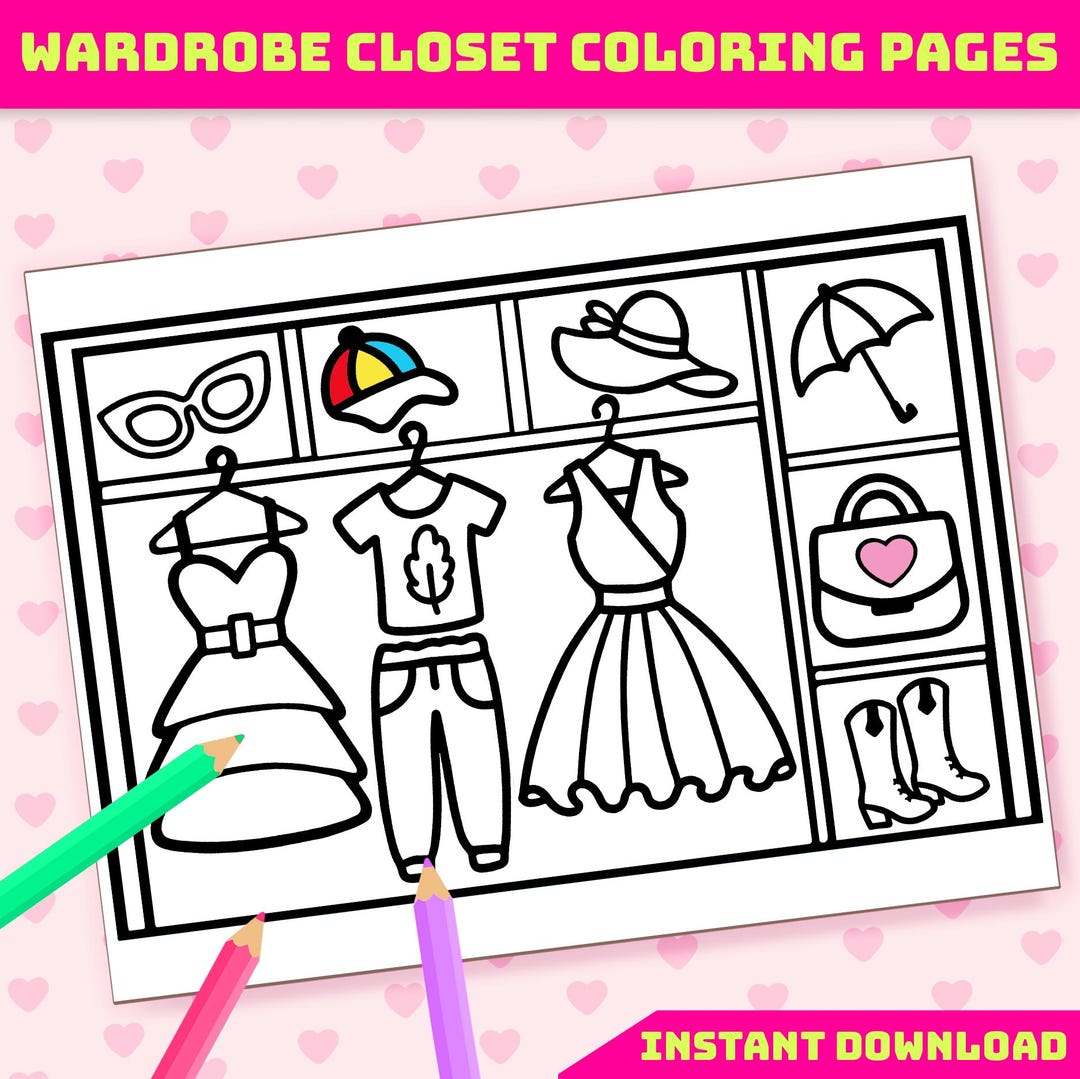 Wardrobe Closet Coloring Page for Kids & Toddlers Fun Dress Sand Art ...