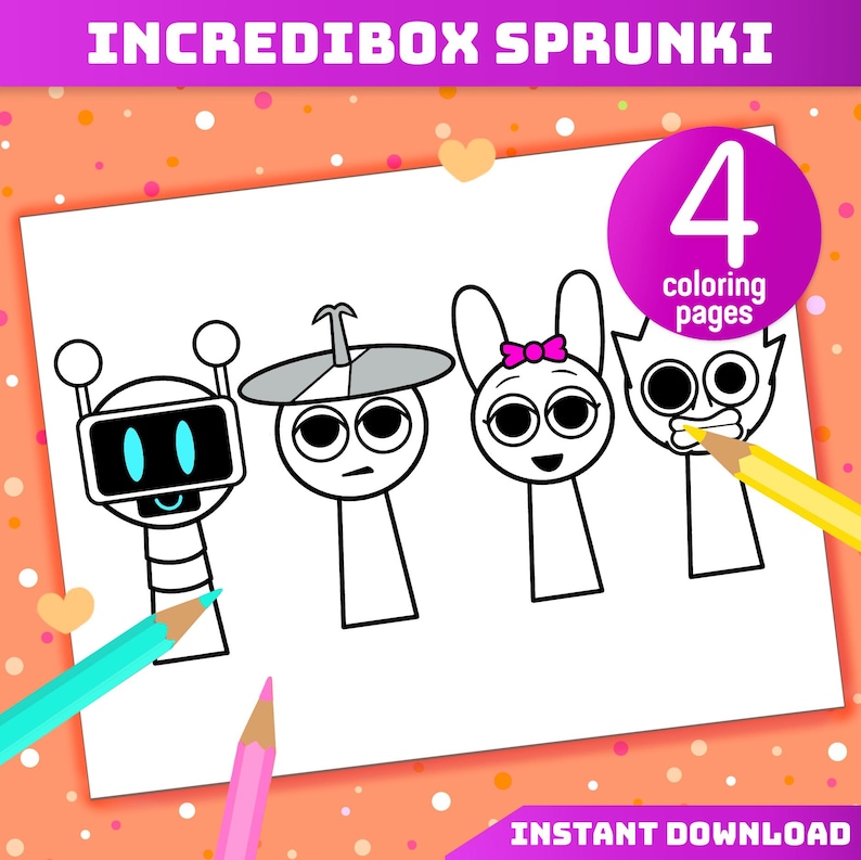 4 Incredibox Sprunki Coloring Pages for Kids 14 Characters Pinki Raddy ...