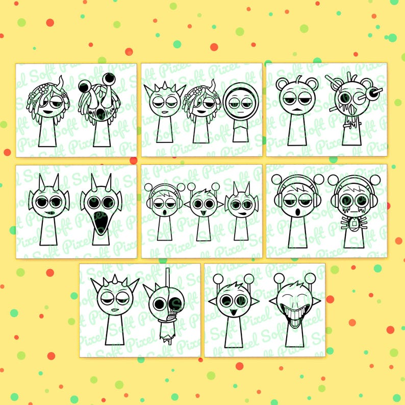 8 Incredibox Sprunki Coloring Pages for Kids Vineria Oren Jevin Sky ...