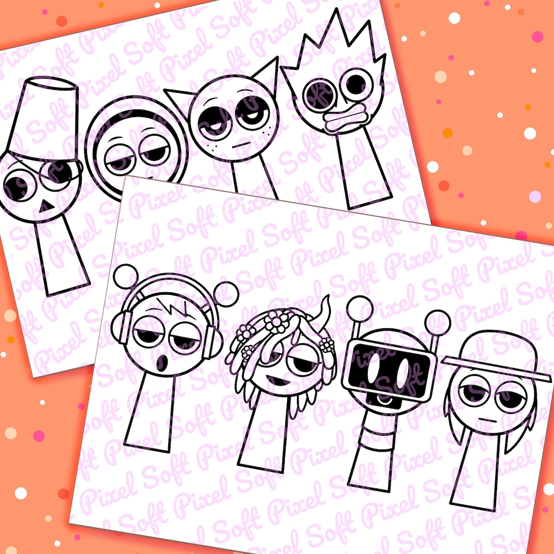 4 Incredibox Sprunki Coloring Pages for Kids 14 Characters Pinki Raddy ...