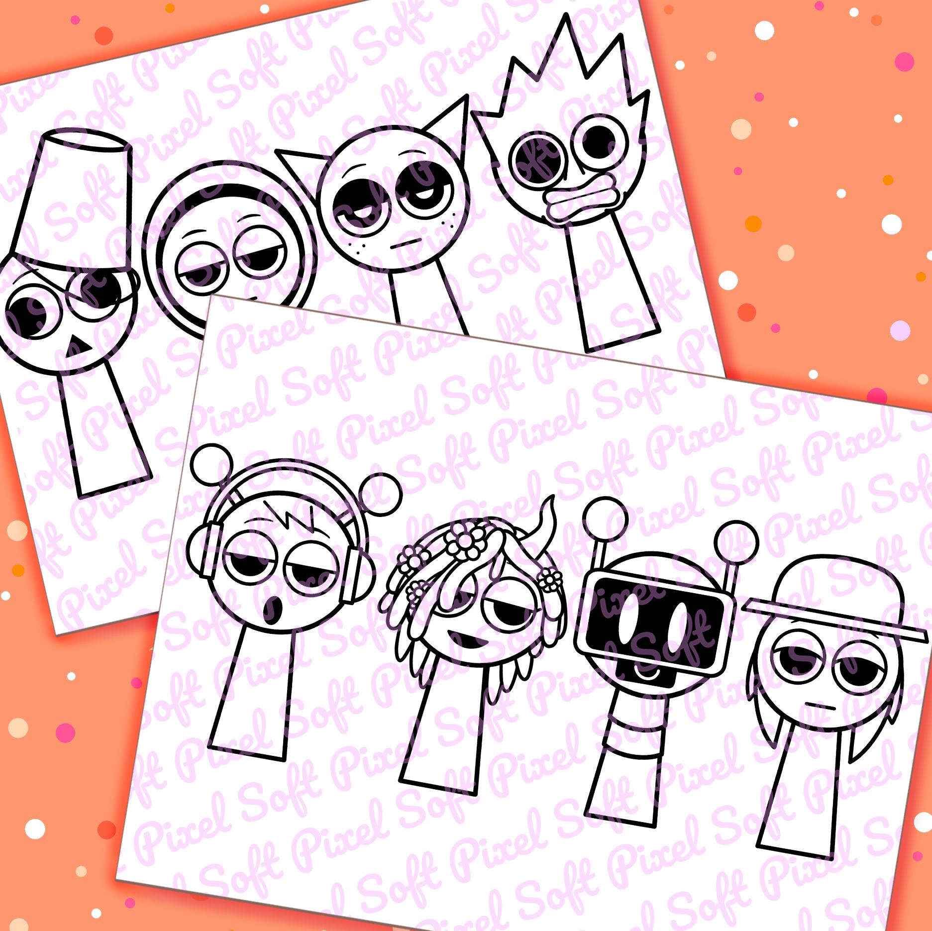 4 Incredibox Sprunki Coloring Pages for Kids 14 Characters Pinki Raddy ...
