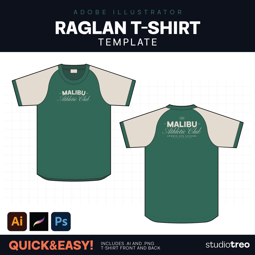 Raglan T-shirt Vector Mockup up Tech Drawing Adobe Illustrator ...