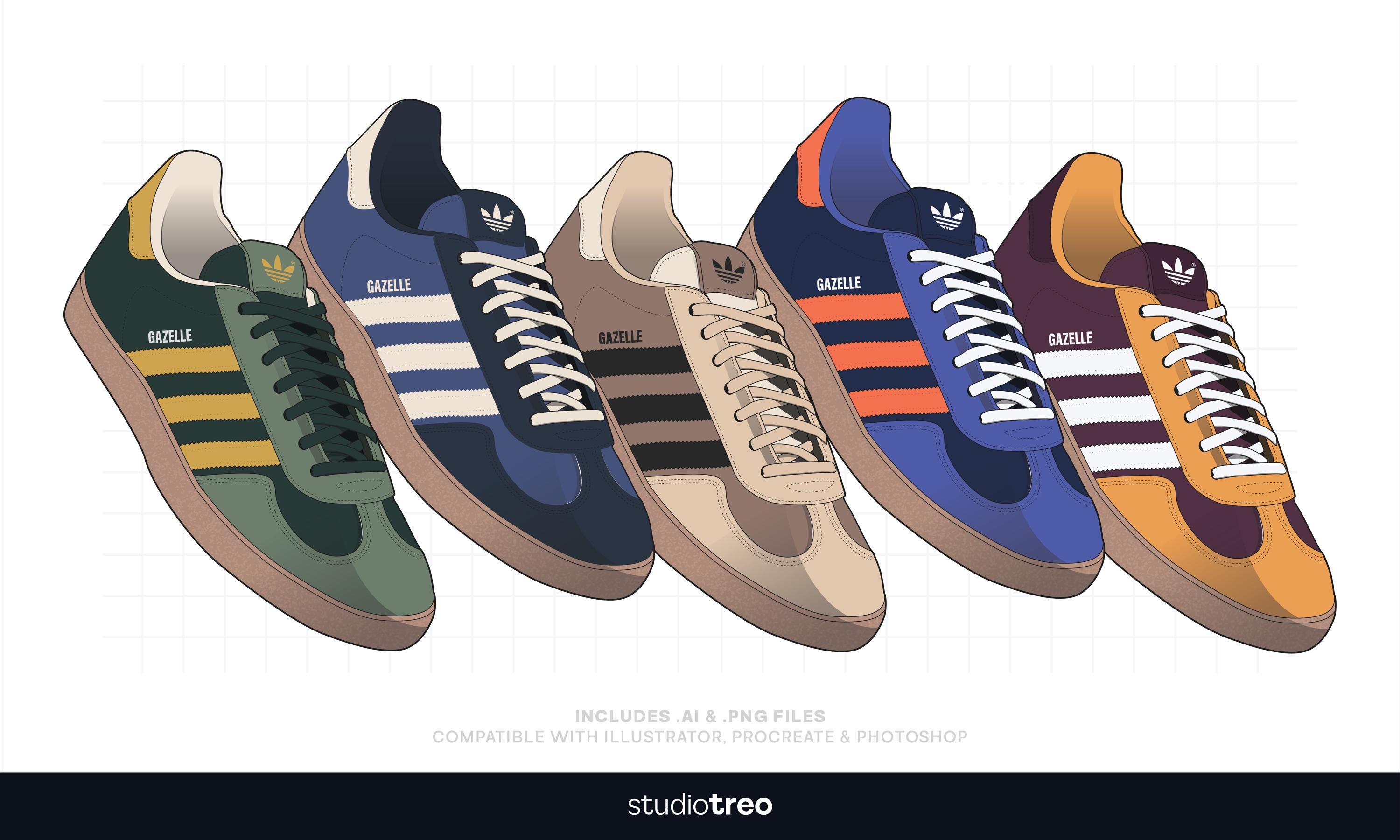 Gazelle Sneaker Vector Mockup up Shoe Flat Tech Drawing Trainer for ...