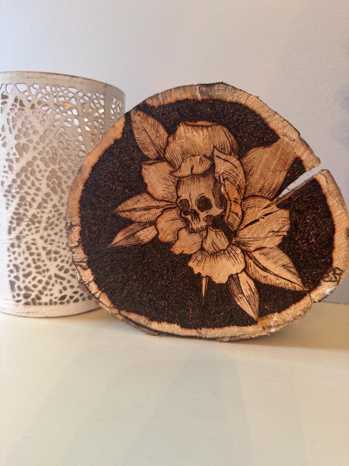 Wood Burned Skull With Flower - Etsy