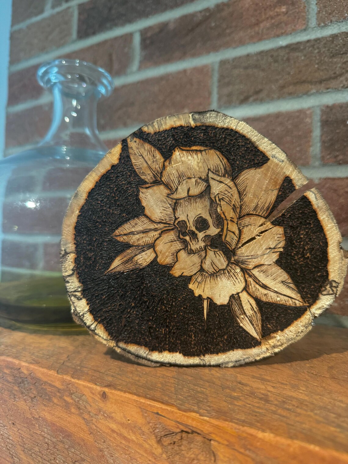Wood Burned Skull With Flower - Etsy