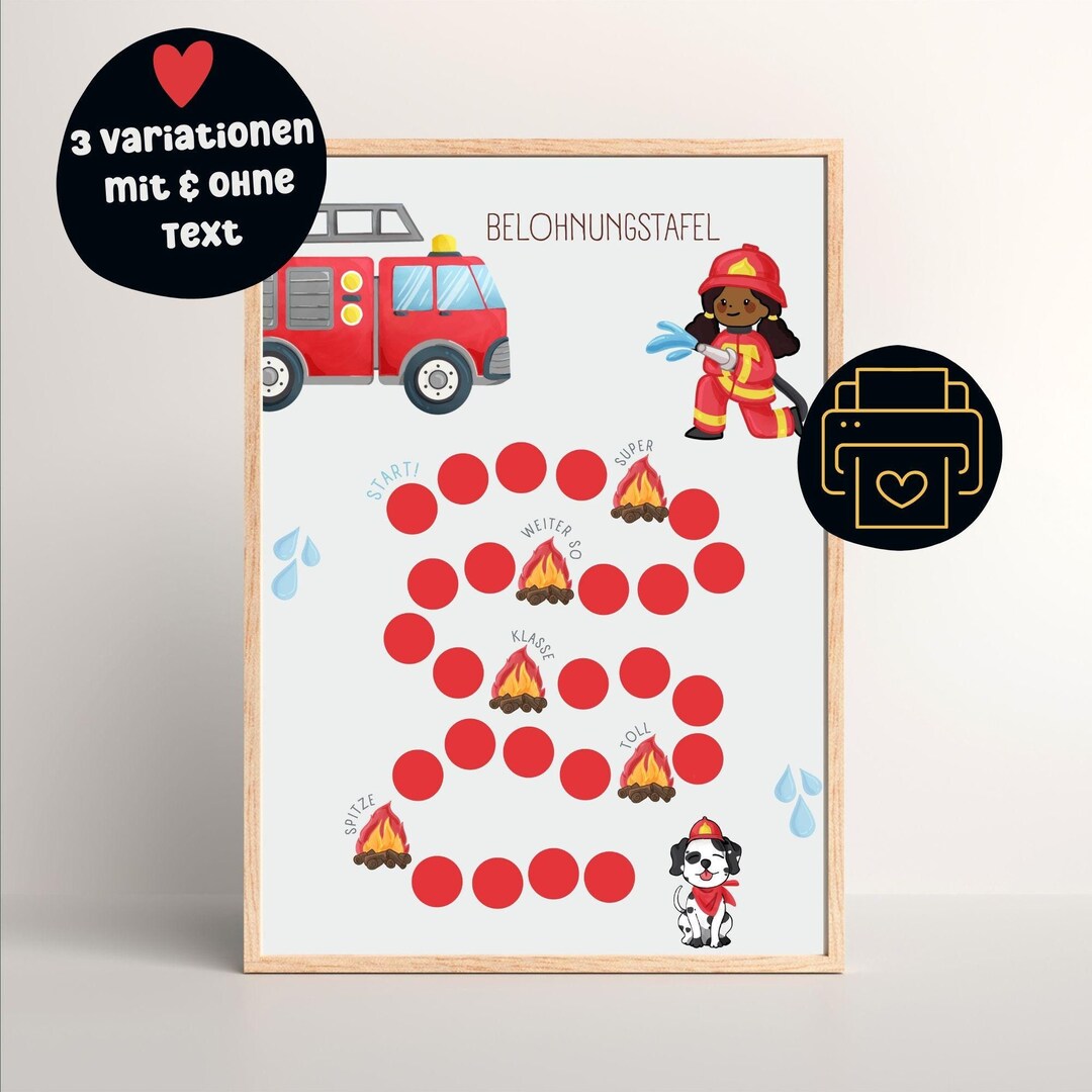Fire Department Reward Chart for Kids Printable Progress Chart Fire ...