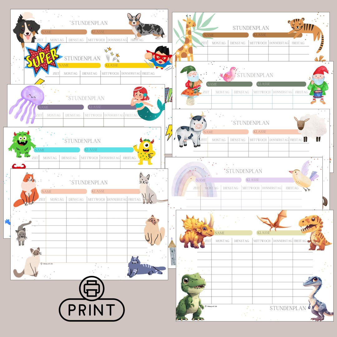 Printable Kids Schedule – 10 Cute Designs PDF – Animal, Fairy, Dinosaur ...