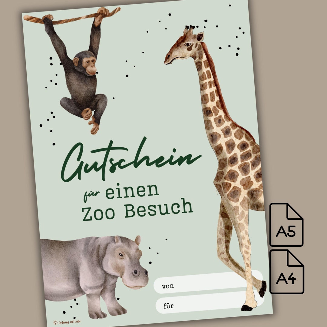 Voucher for a Zoo Visit – Print Template in A4 & A5 | Perfect Gift for ...