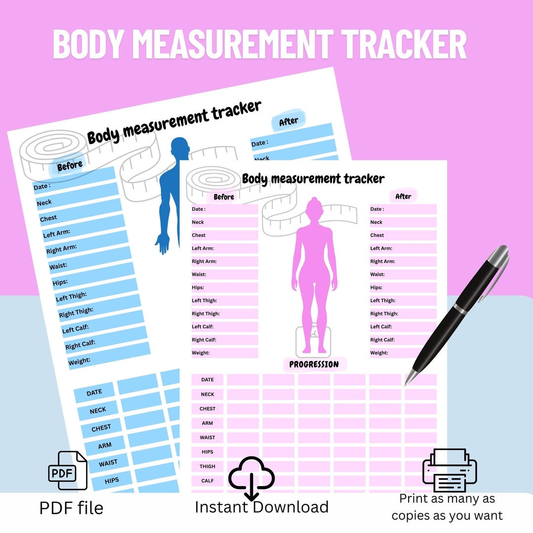 Printable Body Measurement Tracker: Weight Loss Progress Chart , Body ...