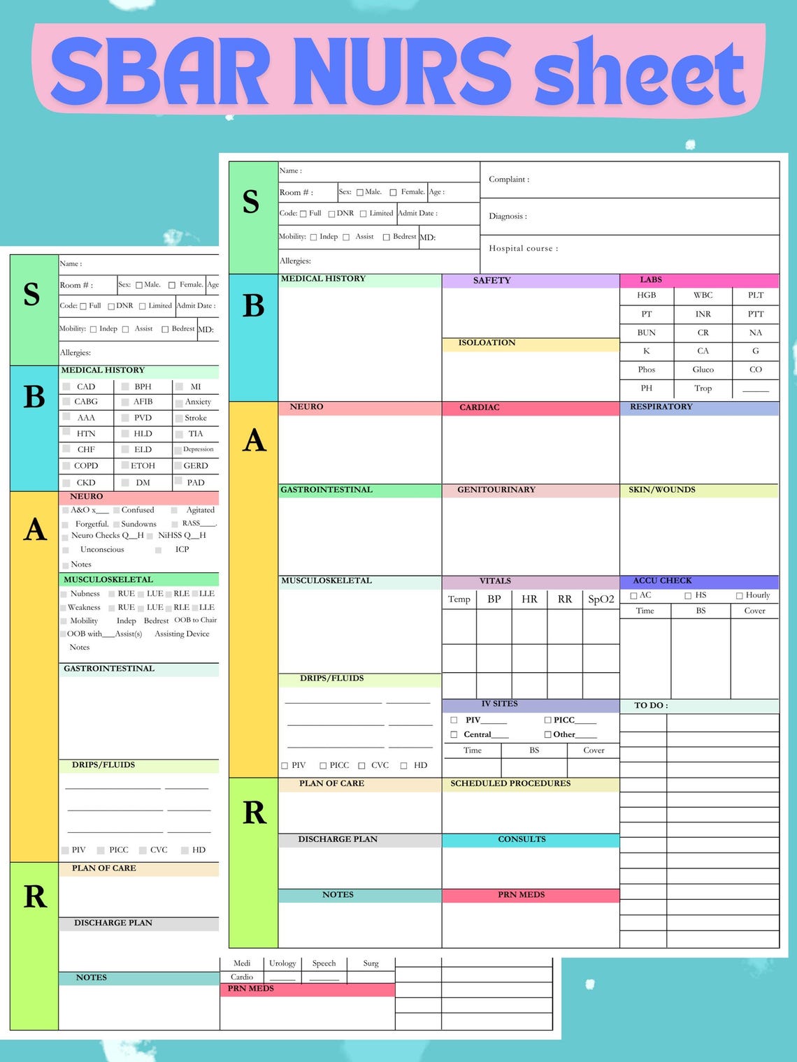 Comprehensive SBAR Nurse Report Sheet for Med-surg & ICU Rns Includes ...