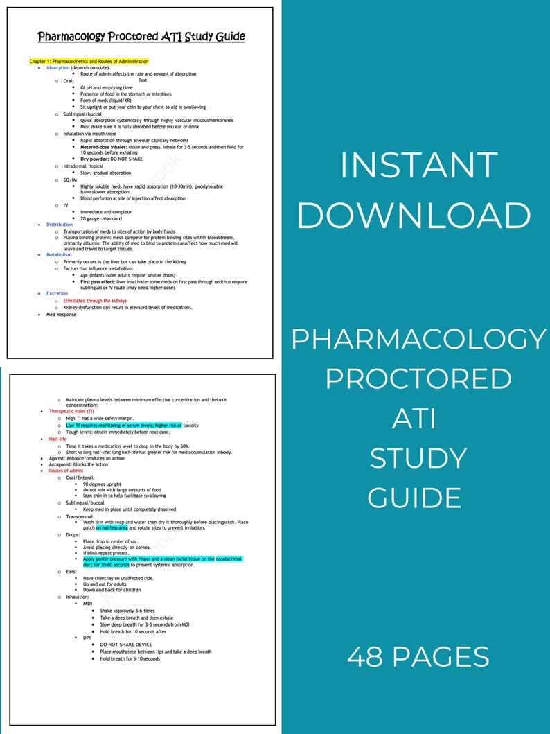 The Best PHARMACOLOGY Proctored ATI Study Guide, Ati Pharmacology Notes ...