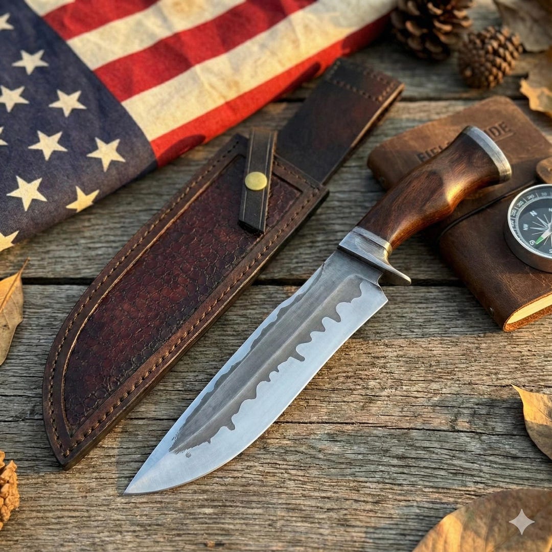 Hand Forged Sawtooth Hunting Knife | Bushcraft Survival Tool | Walnut ...
