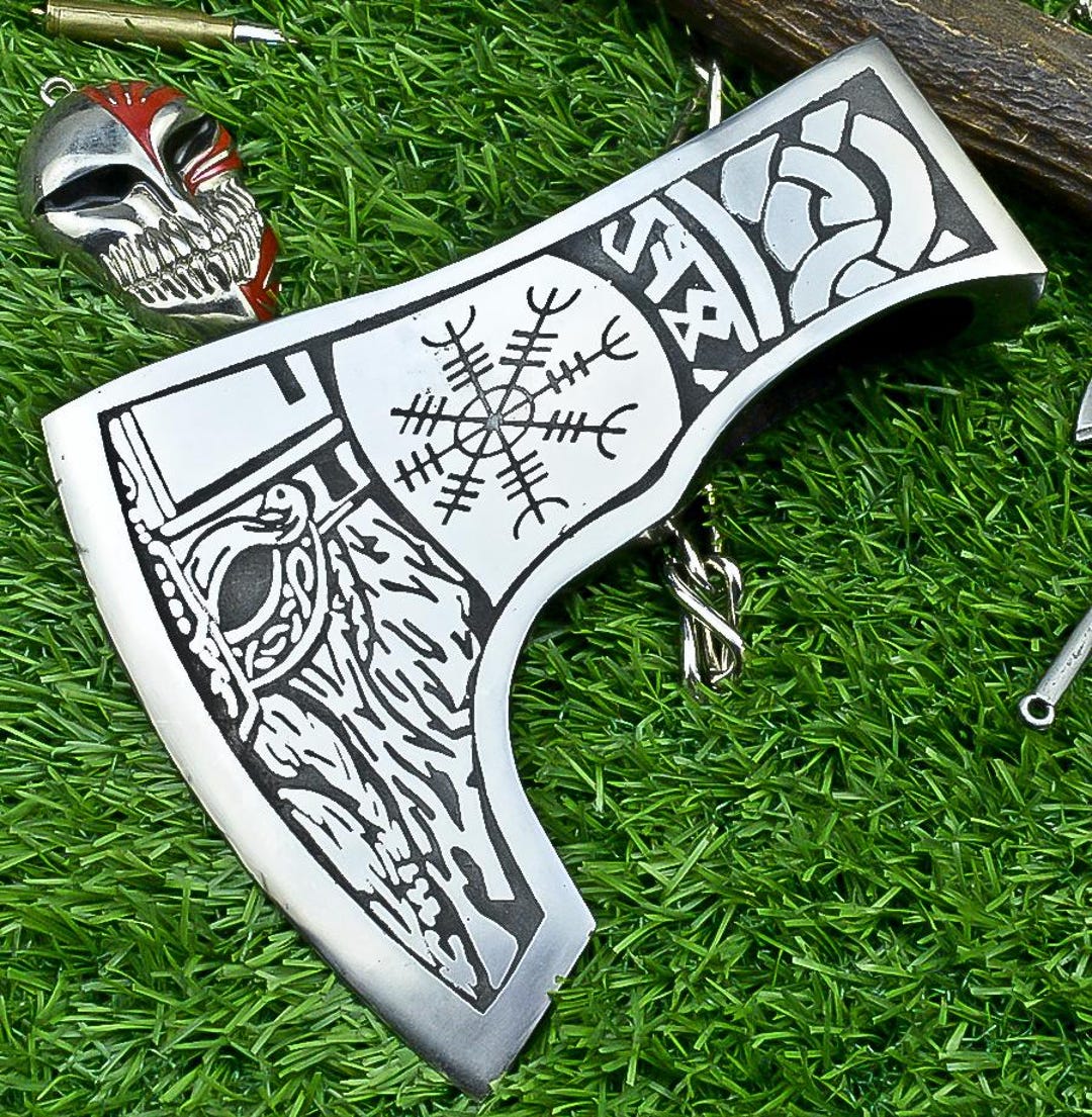 Viking Bearded Axe Head With Engravings, Hand Forged High-carbon Steel ...