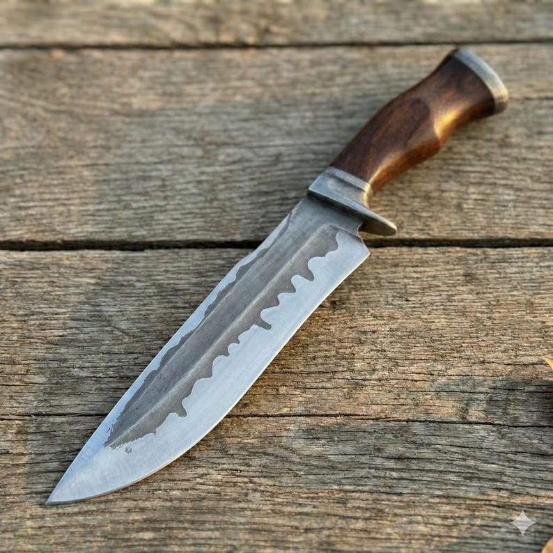 Hand Forged Sawtooth Hunting Knife | Bushcraft Survival Tool | Walnut ...