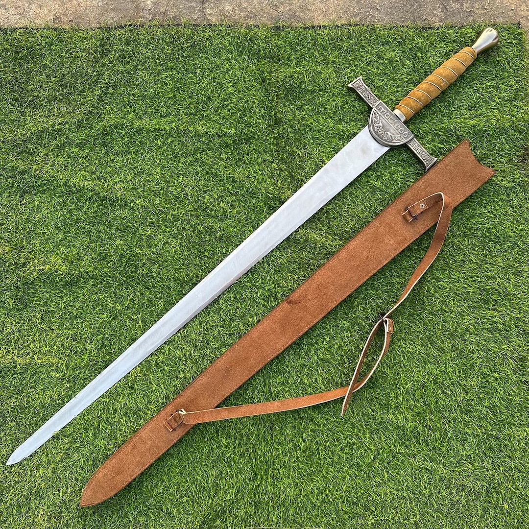 Handcrafted Medieval Longsword With Ornate Handle and Leather Sheath 49 ...