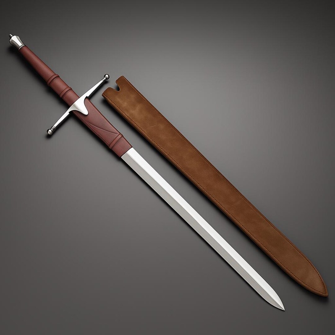 Handmade Damascus Steel Medieval Sword | Leather-wrapped Handle & Brass ...