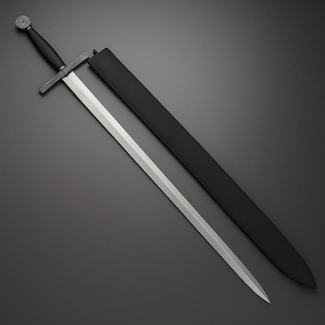 Handmade Two-handed Longsword | Black Leather Handle & Scabbard | 41 ...