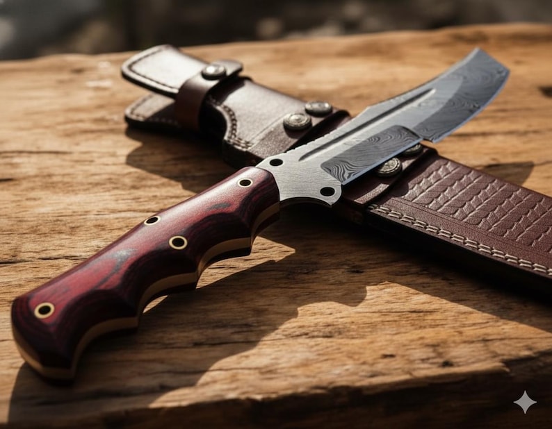 Full Tang Damascus Field Knife | Rosewood Handle Bushcraft Tool | Hand ...